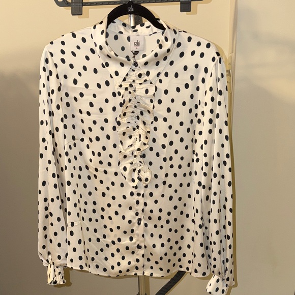 CAbi | Tops | Cabi Charming Blouse Ruffled Black And White Polka Dot ...